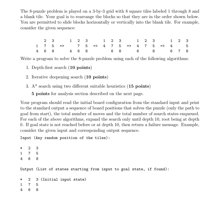 Solved The 8-puzzle problem is played on a 3-by-3 grid with | Chegg.com