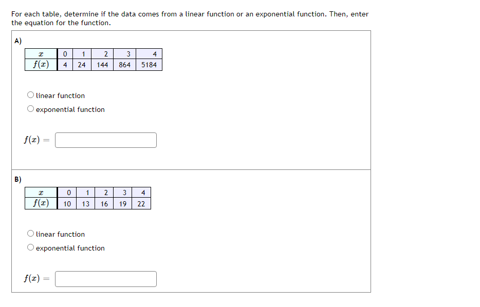 Solved For each table, determine if the data comes from a | Chegg.com