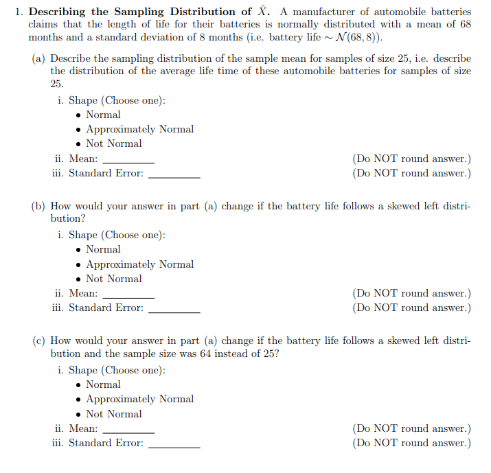 Solved Describing the Sampling Distribution of Xˉ. A | Chegg.com