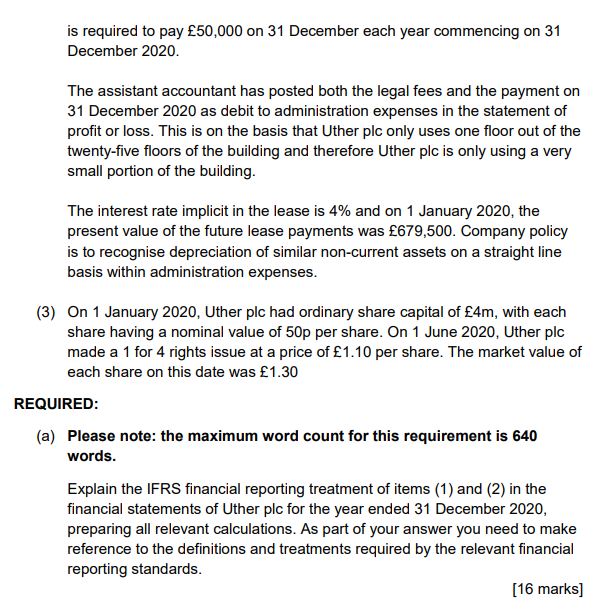You are the Financial Controller for Uther plc. Draft | Chegg.com