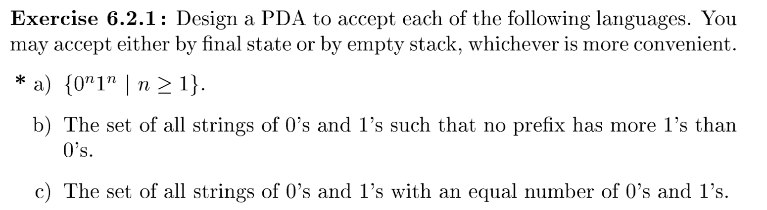 Solved Exercise 6.2.1: Design a PDA to accept each of the | Chegg.com