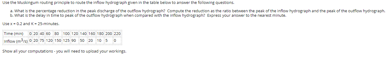 Solved Use the Muskingum routing principle to route the | Chegg.com