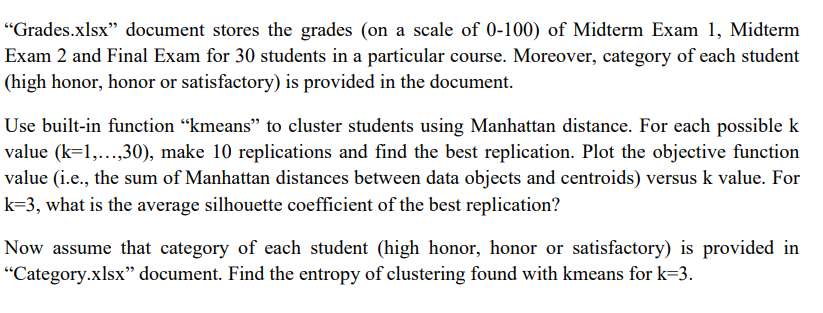 Solved "Grades.xlsx" document stores the grades (on a scale | Chegg.com