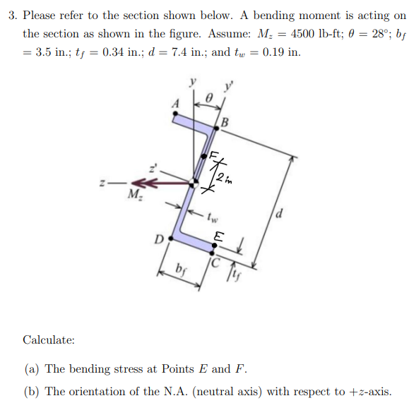 Solved 3. Please refer to the section shown below. A bending | Chegg.com