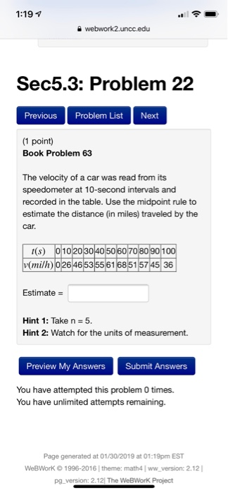 Solved 1:18 1 el a webwork2.uncc.edu Sec5.3: Problem 20 | Chegg.com