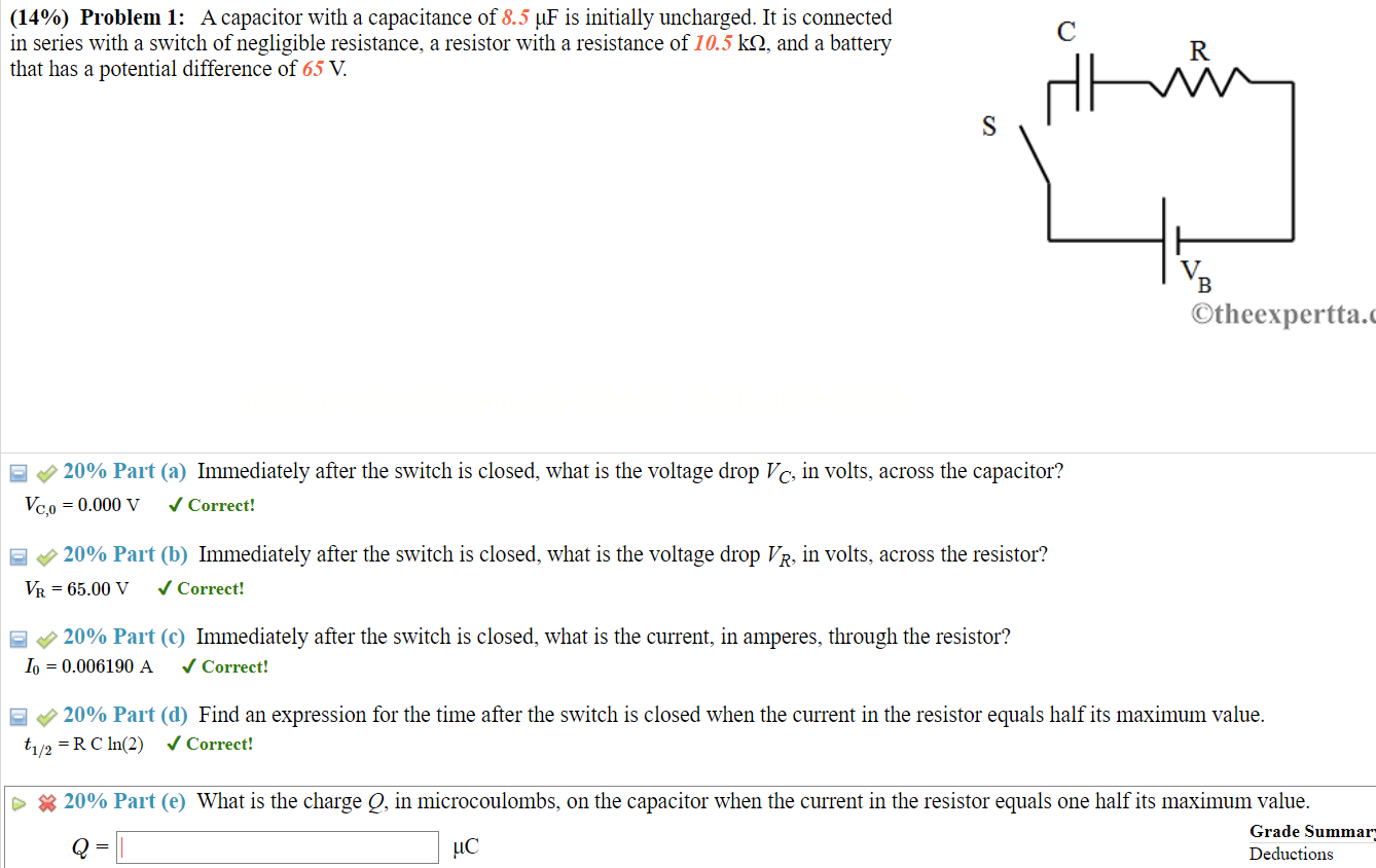 Solved (14\%) Problem 1: A capacitor with a capacitance of | Chegg.com