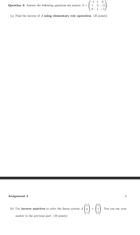 Solved Question 3: Answer the following questions for matrix | Chegg.com