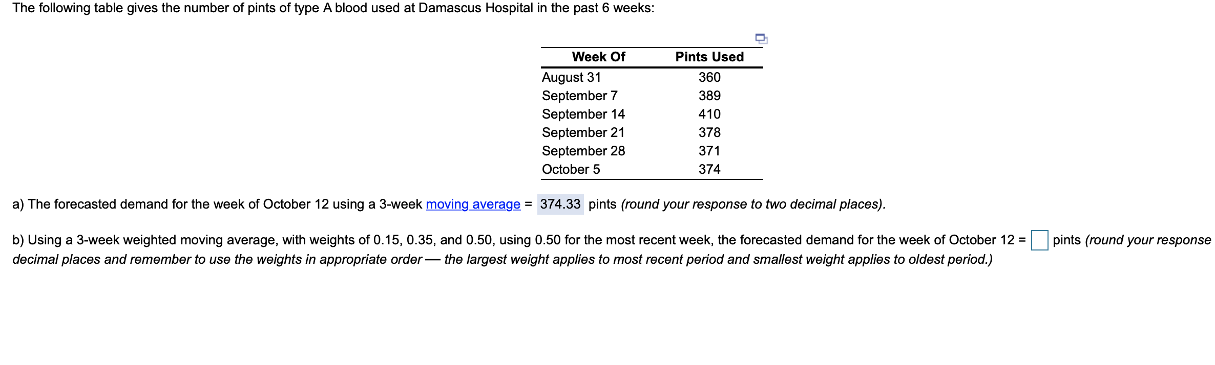 Solved The following table gives the number of pints of type | Chegg.com