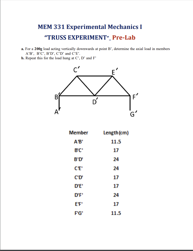Solved MEM 331 Experimental Mechanics I “TRUSS EXPERIMENT” | Chegg.com