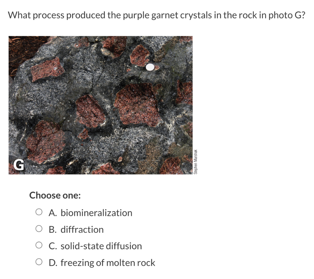 Solved What process produced the purple garnet crystals in | Chegg.com