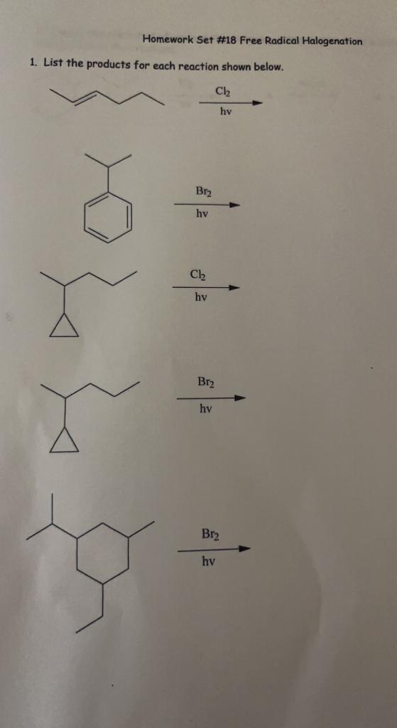 Solved 1. List the products for each reaction shown below. | Chegg.com