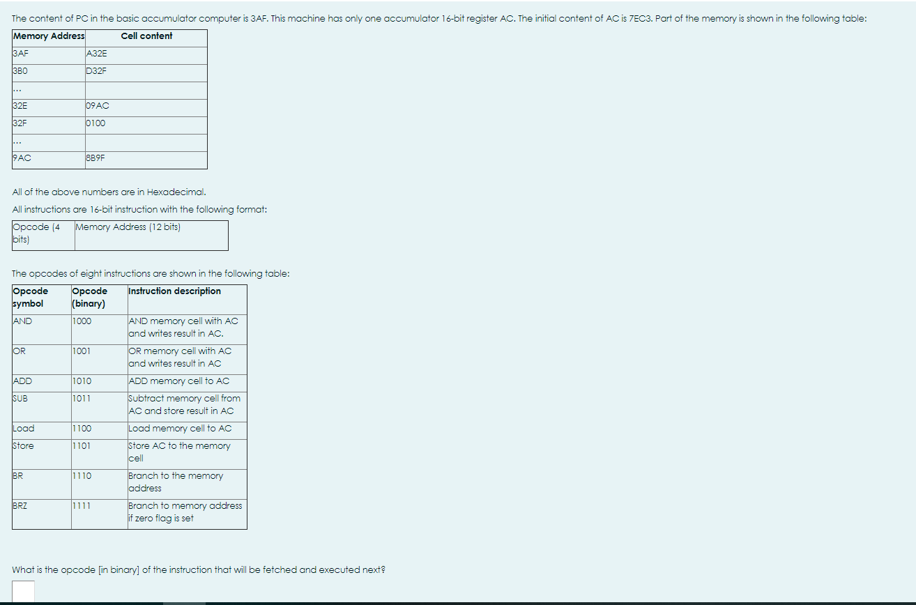 Solved The content of PC in the basic accumulator computer | Chegg.com