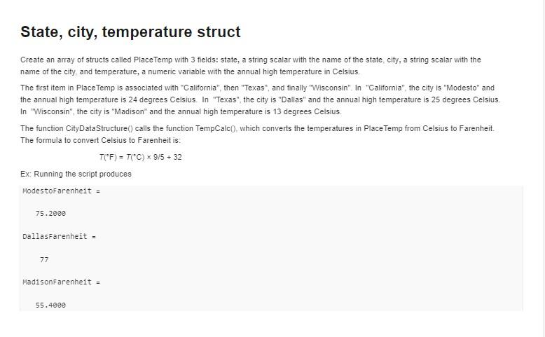 Solved State City Temperature Struct Create An Array Of