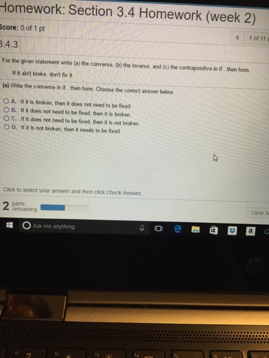 Solved For the given statement write (a) the converse, (b) | Chegg.com