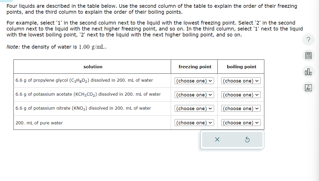Solved Four liquids are described in the table below. Use | Chegg.com