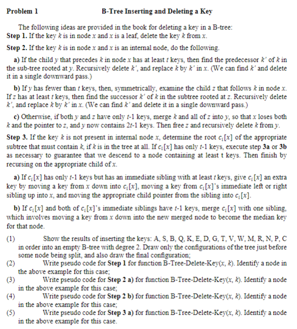 Solved Problem 1 B-Tree Inserting and Deleting a Key The | Chegg.com