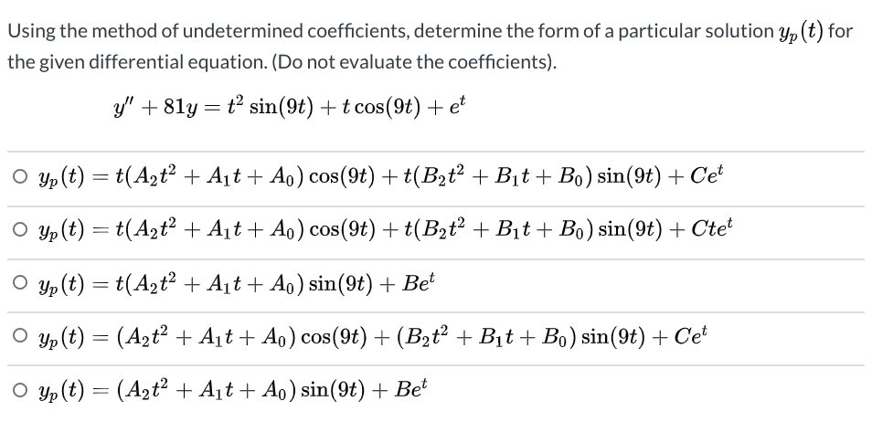 Solved Using the method of undetermined coefficients, | Chegg.com