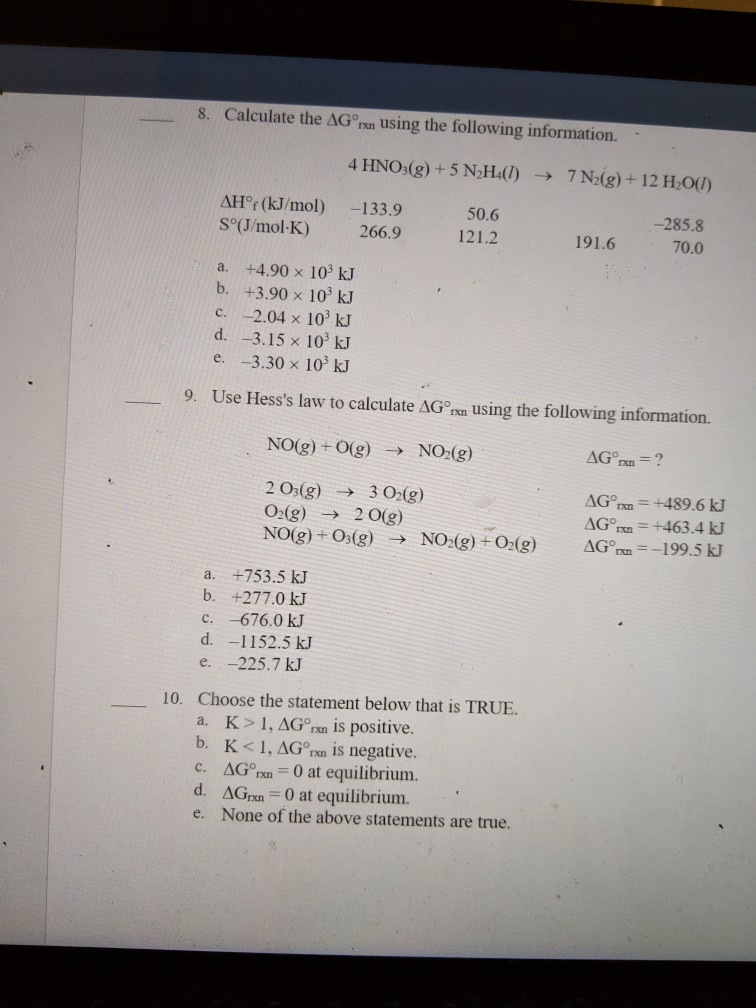 Solved 8. Calculate the AG°rxn using the following | Chegg.com