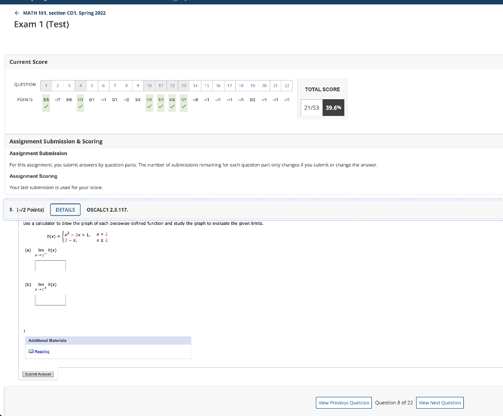 Solved + + MATH 161, section C01, Spring 2022 Exam 1 (Test) | Chegg.com