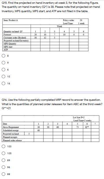 Solved 015. Find the projected on hand inventory at week 3. | Chegg.com