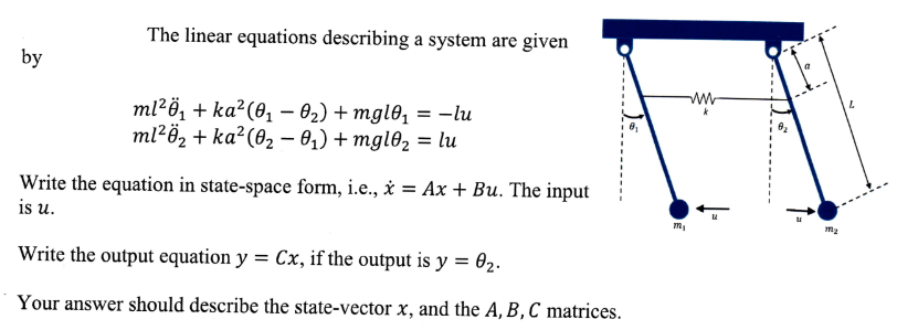 Solved by The linear equations describing a system are given | Chegg.com