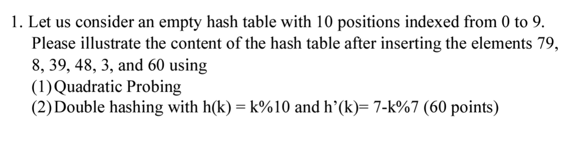 Solved 1. Let us consider an empty hash table with 10 | Chegg.com