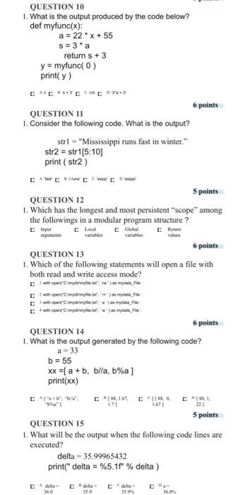 Solved QUESTION 10 1. What is the output produced by the | Chegg.com