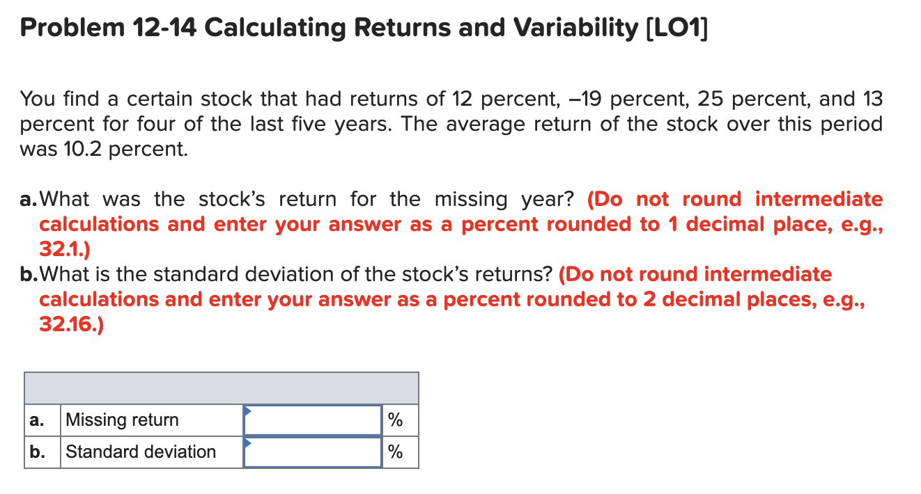 Solved Problem 12-14 Calculating Returns and Variability | Chegg.com