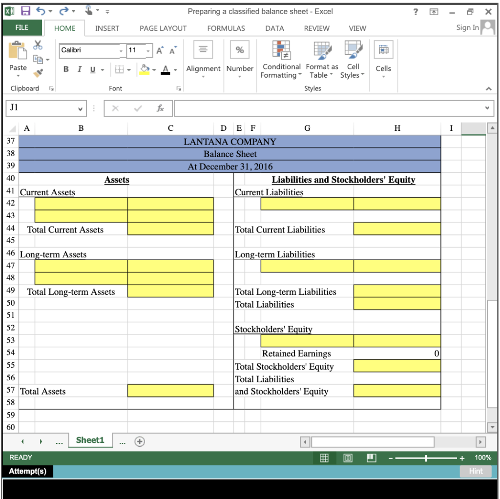 Solved X! Preparing a classified balance sheet - Excel х | Chegg.com