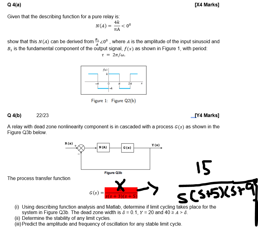Solved Given that the describing function for a pure relay | Chegg.com