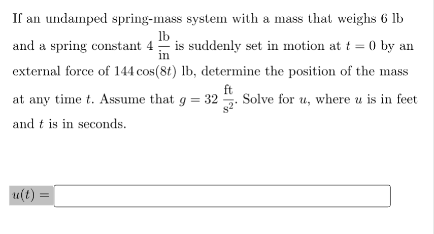 Solved If an undamped spring-mass system with a mass that | Chegg.com