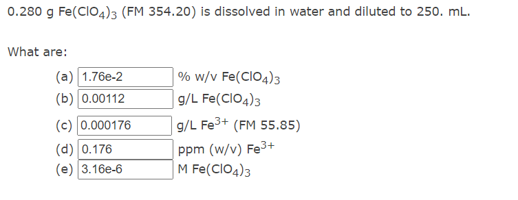 Solved 0.280 gFe(ClO4)3(FM354.20 ) is dissolved in water and | Chegg.com