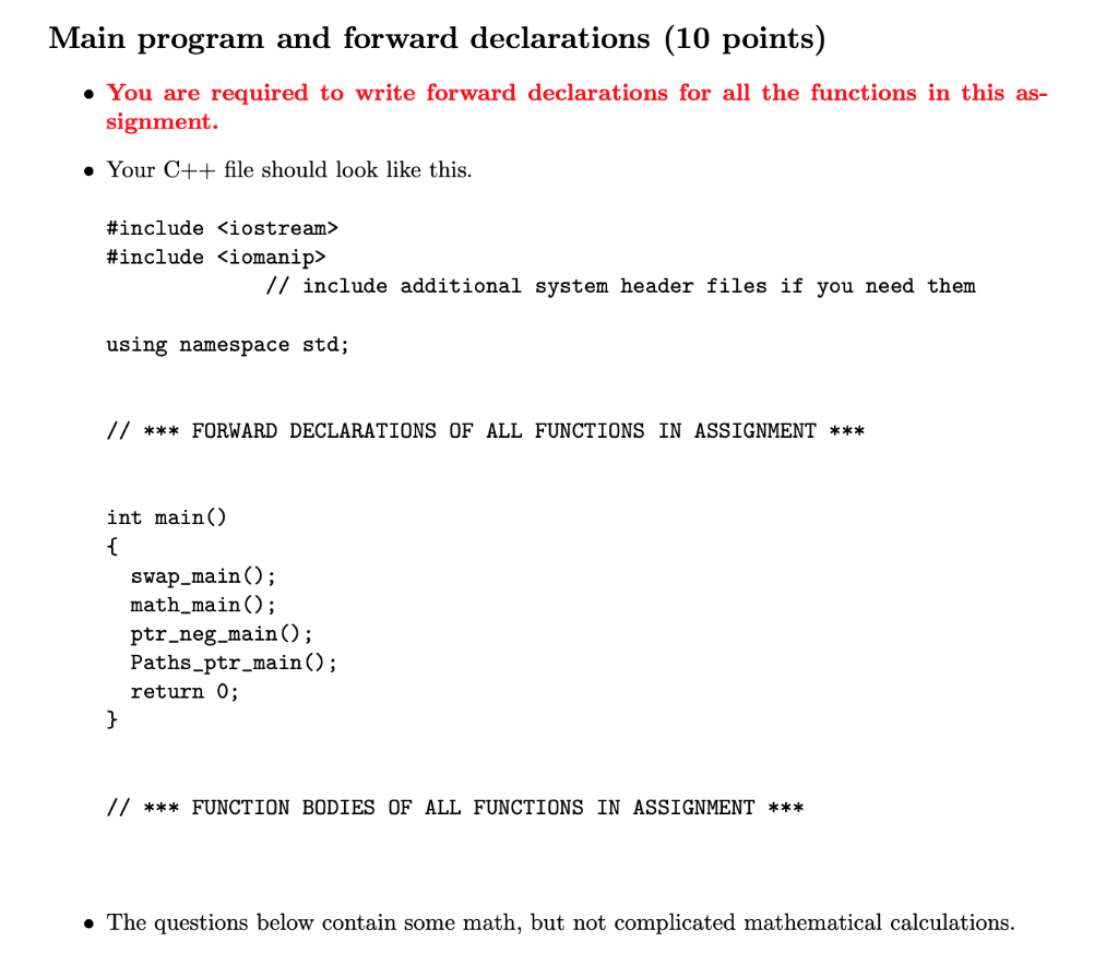 Main program and forward declarations (10 points) • | Chegg.com