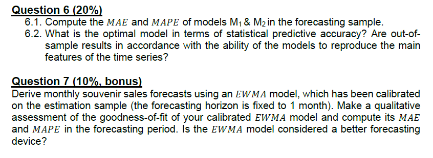 Solved The Excel file "souvenir_data.xls" contains data on | Chegg.com