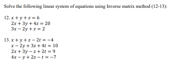 Solved Solve the following linear system of equations using | Chegg.com