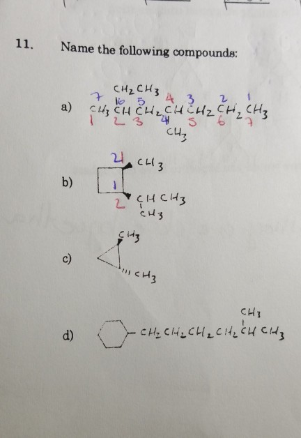 Solved 11 Name the following compounds: CH2CH3 A 3 a) C CH | Chegg.com