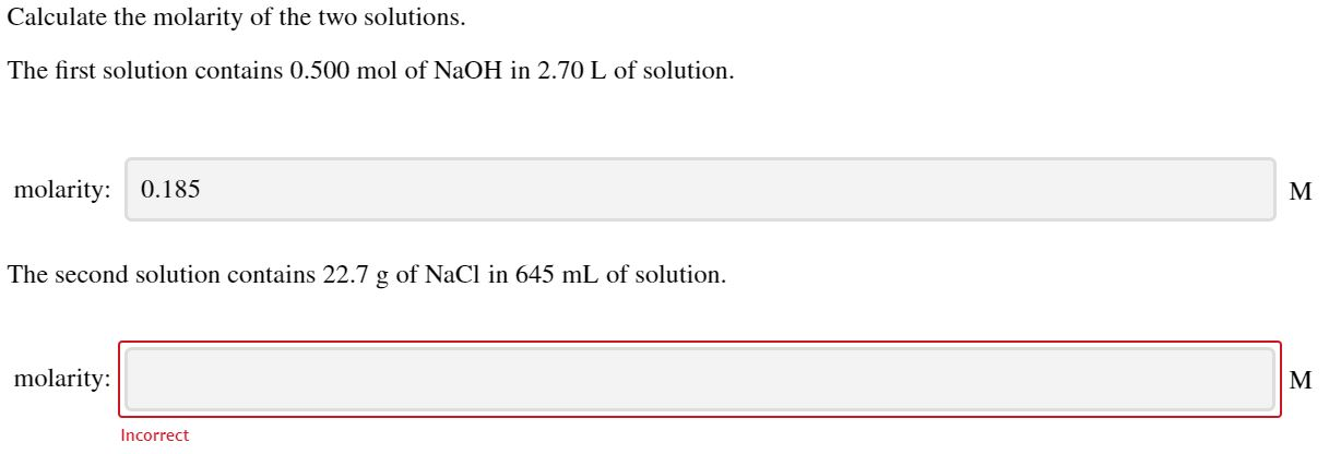 Solved Calculate the molarity of the two solutions. The | Chegg.com