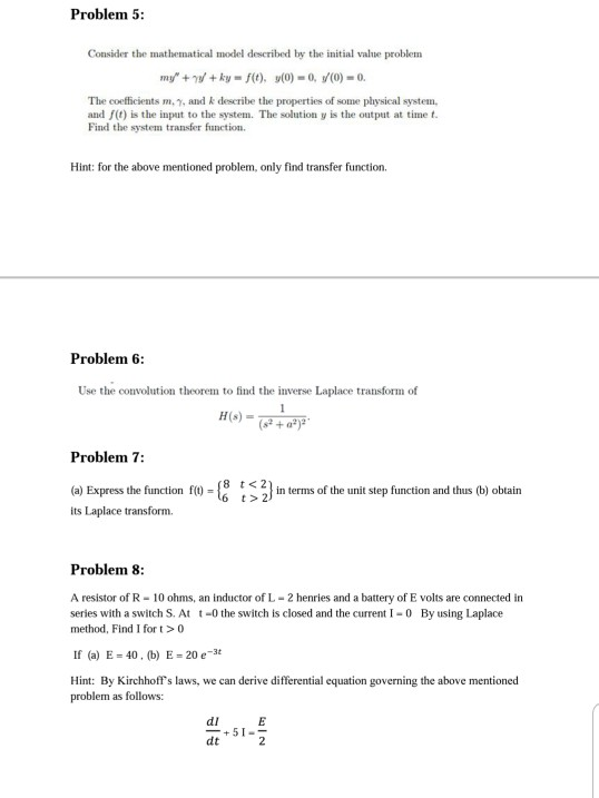 Solved Problem 5: Consider the mathematical model described | Chegg.com