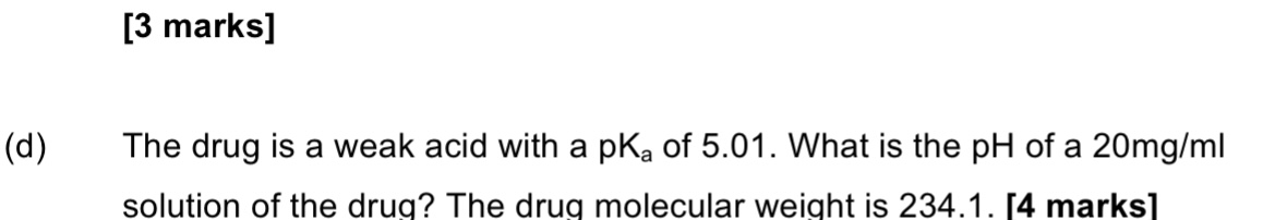 Solved The drug is a weak acid with a \\( | Chegg.com Solved The drug is a weak acid with a \\( | Chegg.com