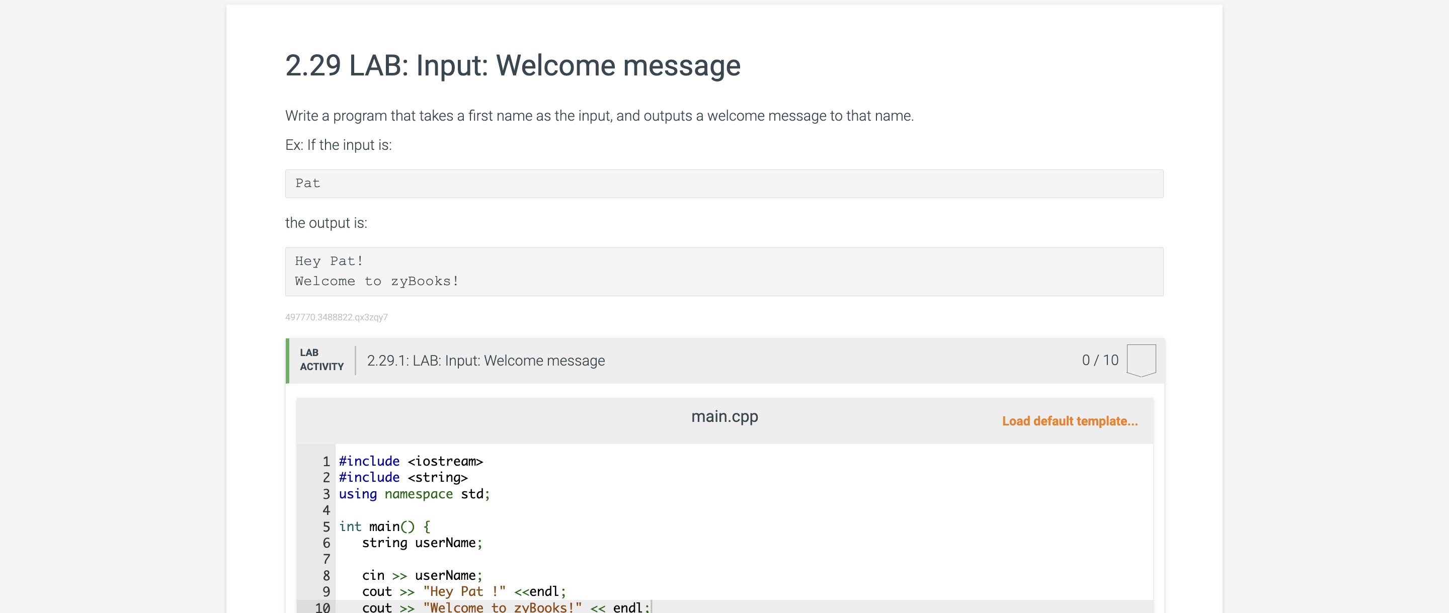 Solved 2.29 LAB: Input: Welcome message Write a program that | Chegg.com
