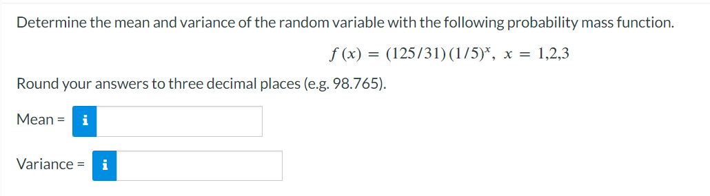 Solved Determine the mean and variance of the random | Chegg.com