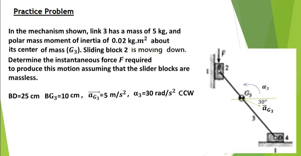 Solved Practice Problem In the mechanism shown, link 3 has a | Chegg.com