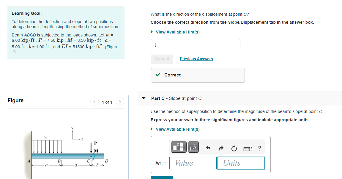 Solved Part A - Deflection at point C Learning Goal: To | Chegg.com