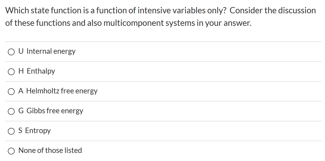 Solved Which state function is a function of intensive | Chegg.com