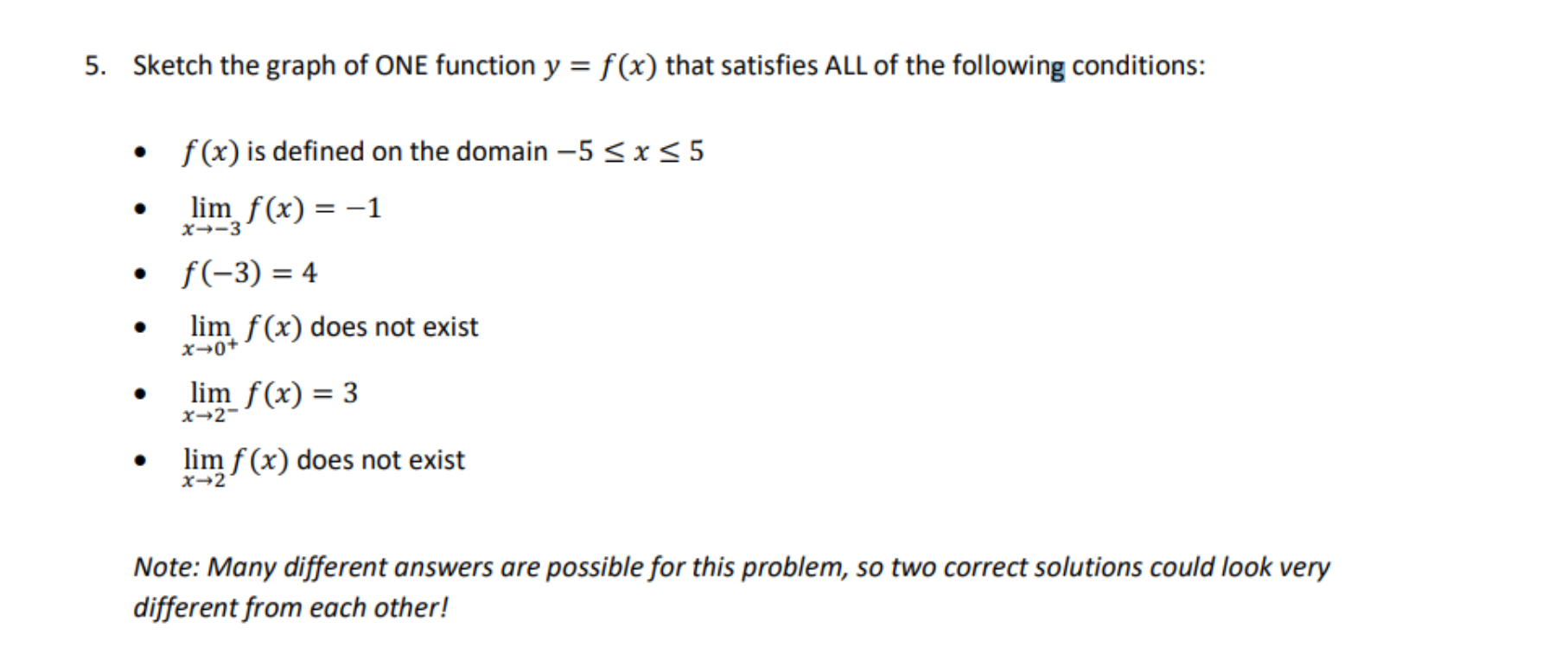 Solved 5. Sketch the graph of ONE function y=f(x) that | Chegg.com