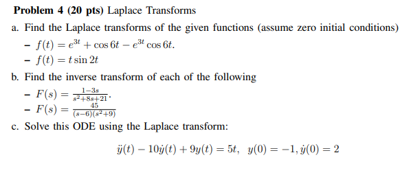 Solved Problem 4 (20 pts) Laplace Transforms a. Find the | Chegg.com