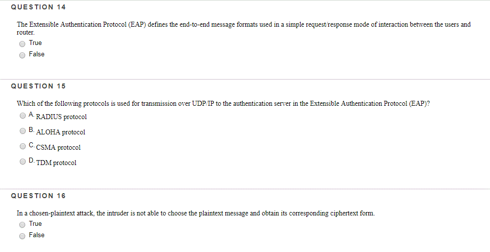 Solved QUESTION 14 The Extensible Authentication Protocol | Chegg.com