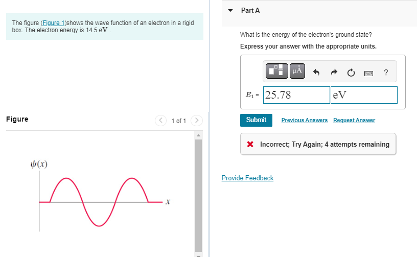 Solved The figure ishows the wave function of an electron in | Chegg.com