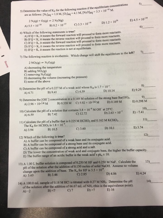Solved ions 5) 5) Determine the value of Kc for the | Chegg.com