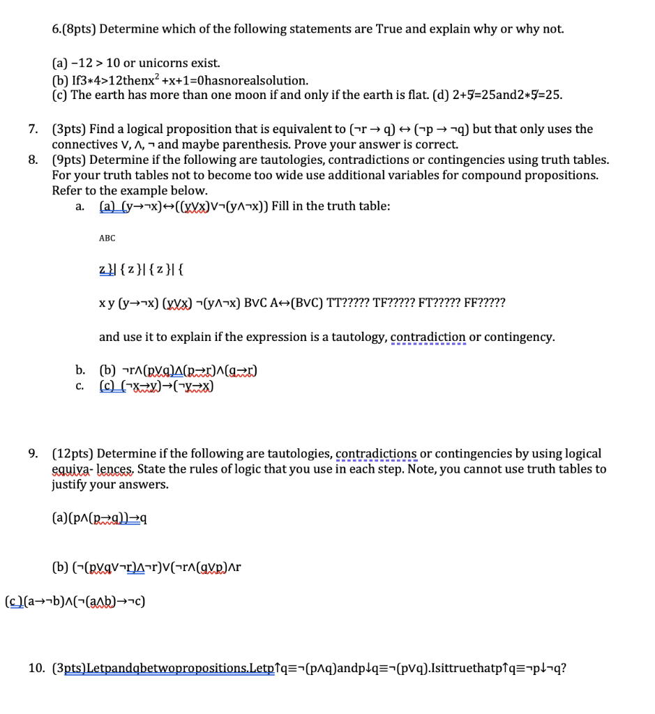 Solved 6.(8pts) Determine which of the following statements | Chegg.com Solved 6.(8pts) Determine which of the following statements | Chegg.com